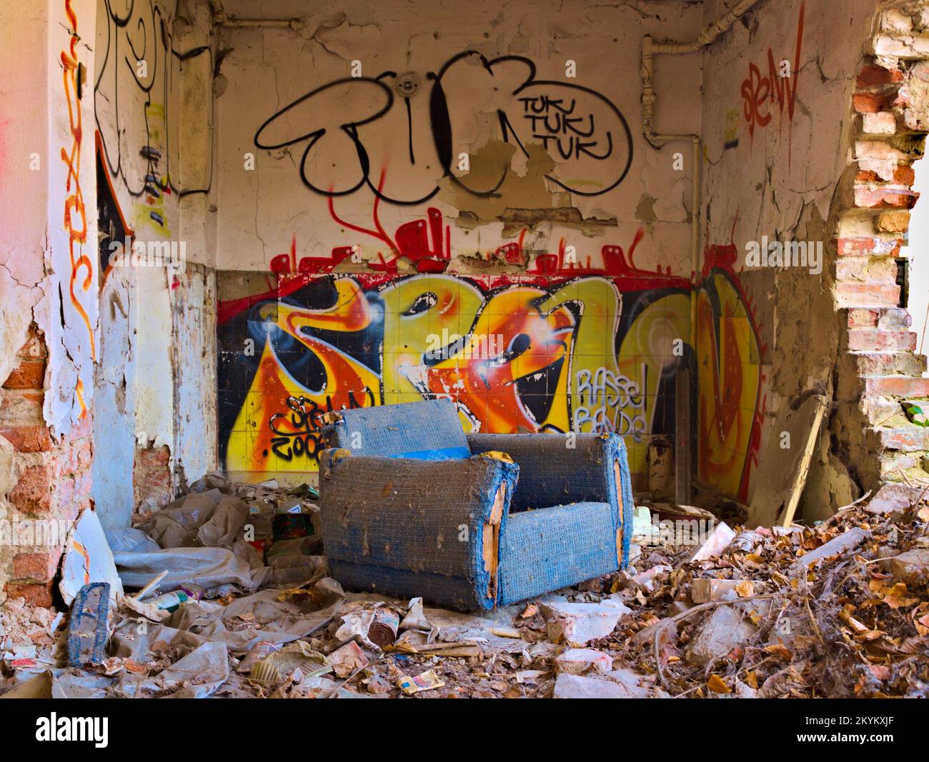 Lost Place Chair in Chaos Stock Photo - Alamy