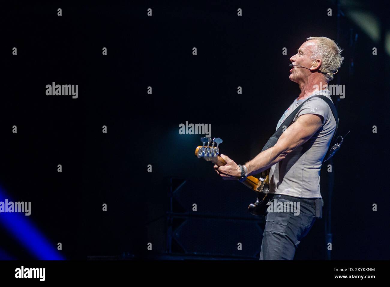 Sting, real name Gordon Sumner, live performance on stage. Bass player ...