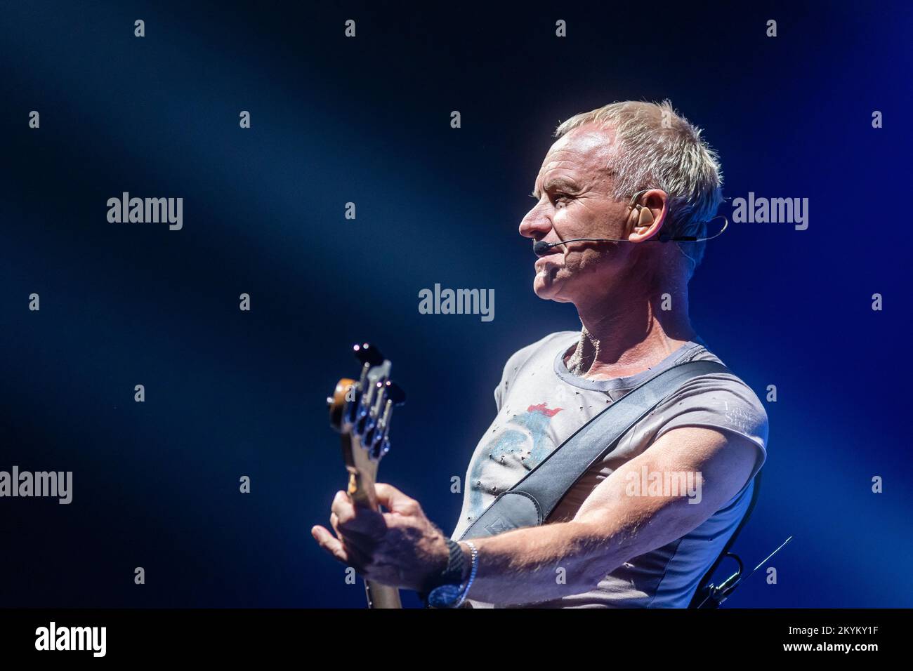 Sting, real name Gordon Sumner, live performance on stage. Bass player ...