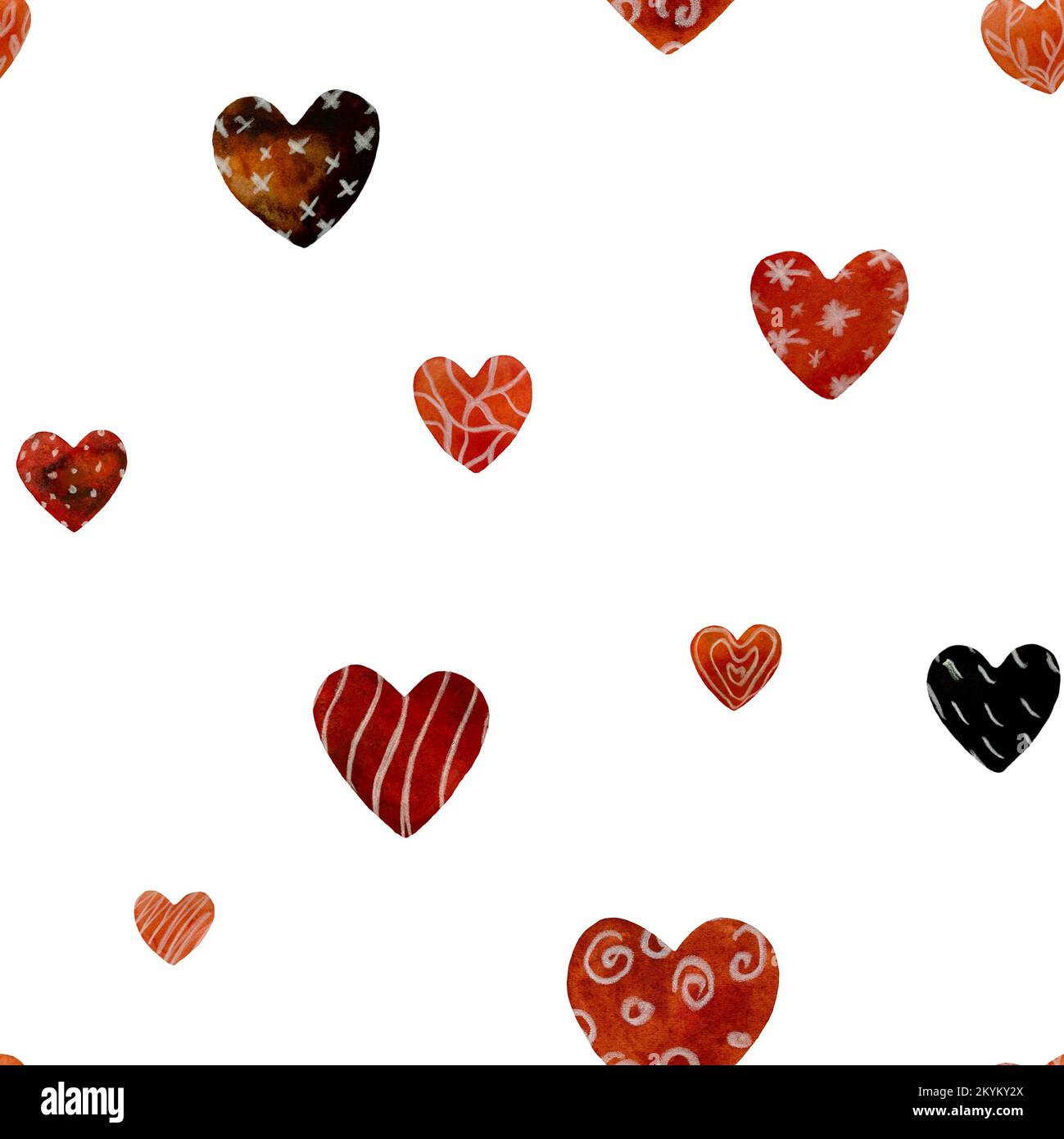 Red textured heart pattern a watercolor sketch Stock Photo - Alamy