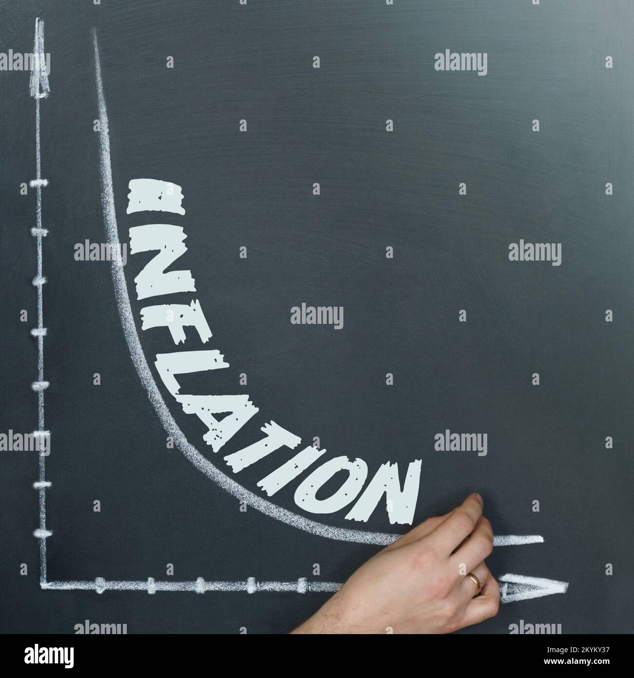 Business and finance concept. A graph is drawn on the board and it is ...