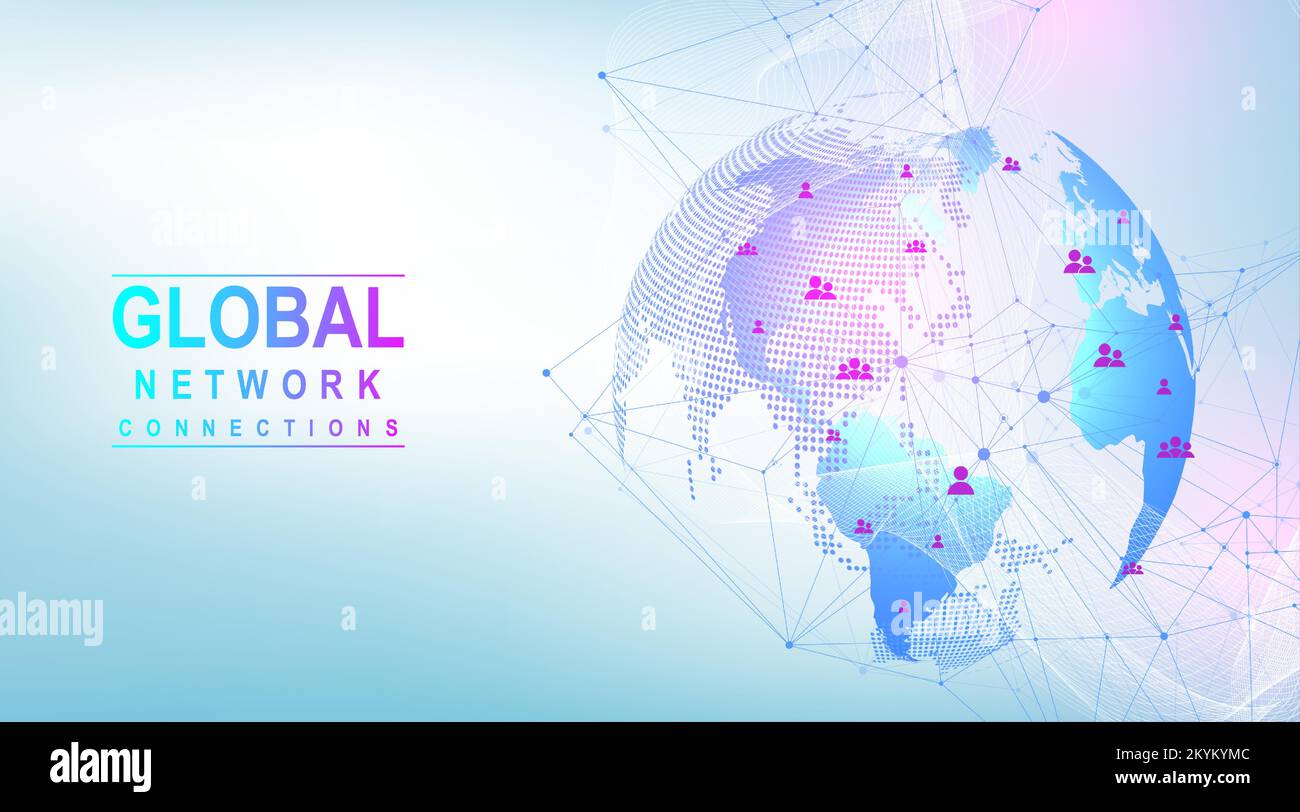 Global network connection concept. Big data visualization. Social network communication in the ...