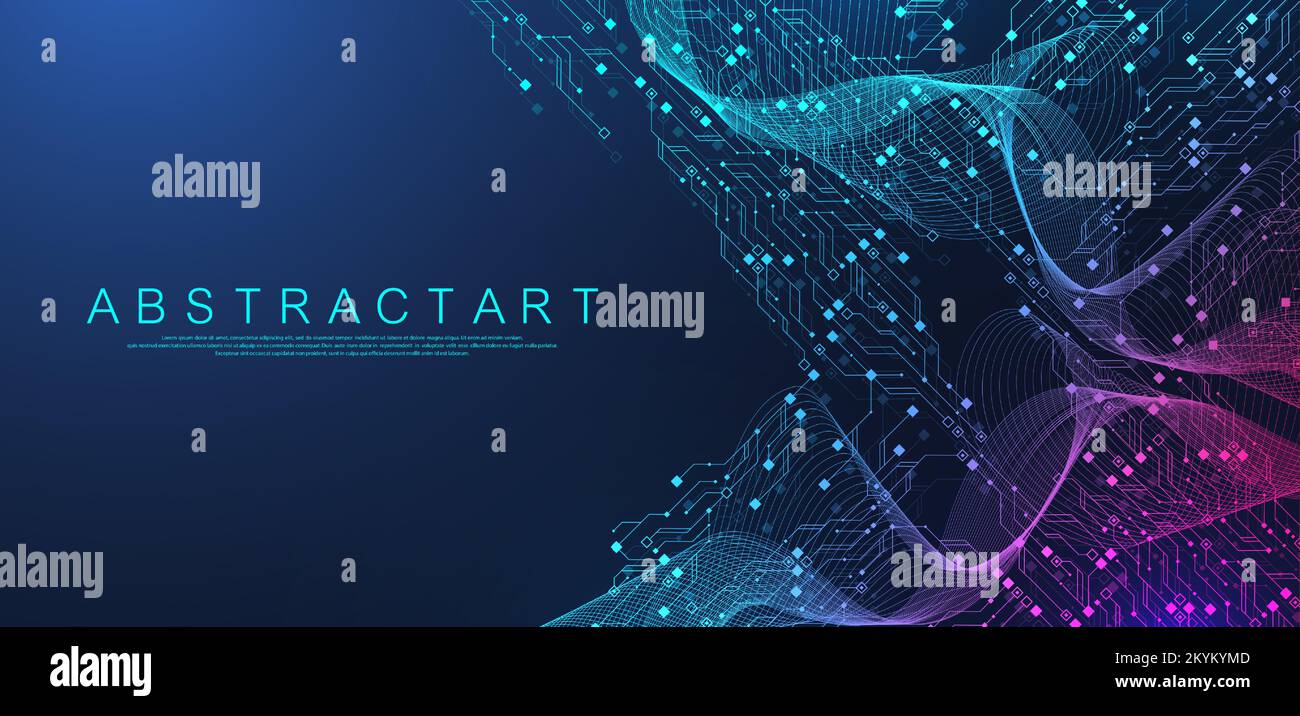 Quantum computer technologies concept. Futuristic blue circuit board background vector. Modern ...