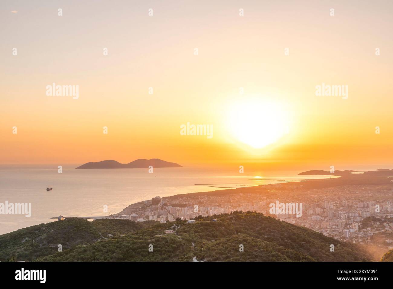 Attractive spring cityscape of Vlore city from Kanines fortress ...