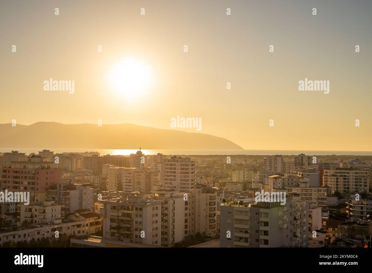 Attractive spring cityscape of Vlore city from Kanines fortress ...