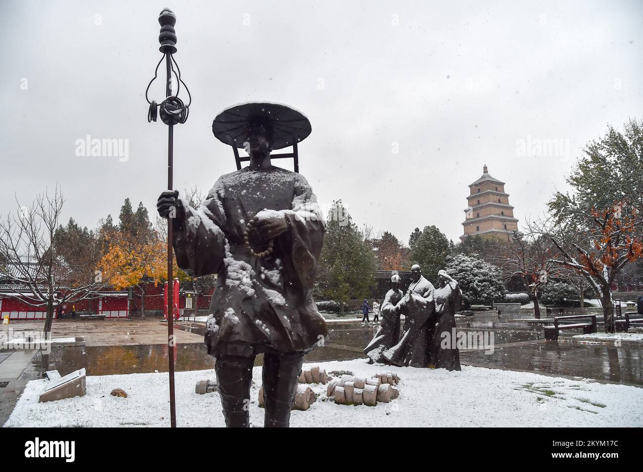 The snow views of the Dayan Pagoda in Xi'an City, northwest China's Shaanxi Province, 30 ...