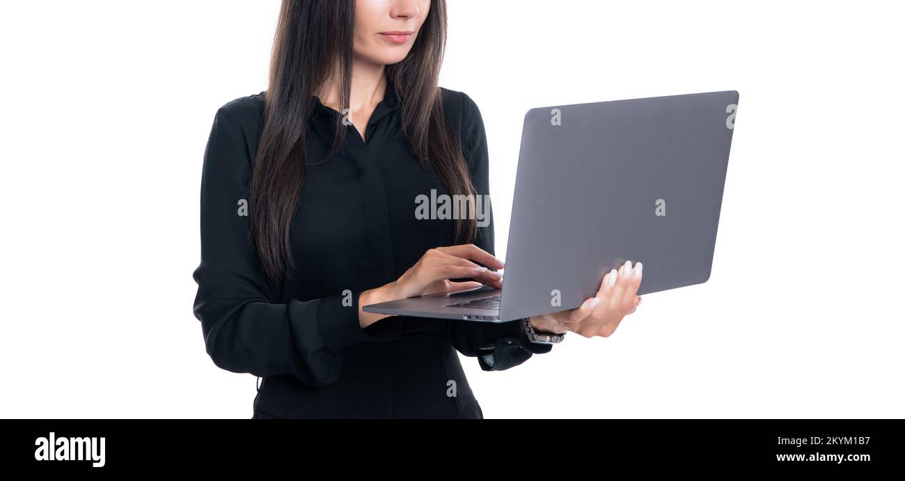 Freelance worker freelancer woman crop view using laptop computer ...