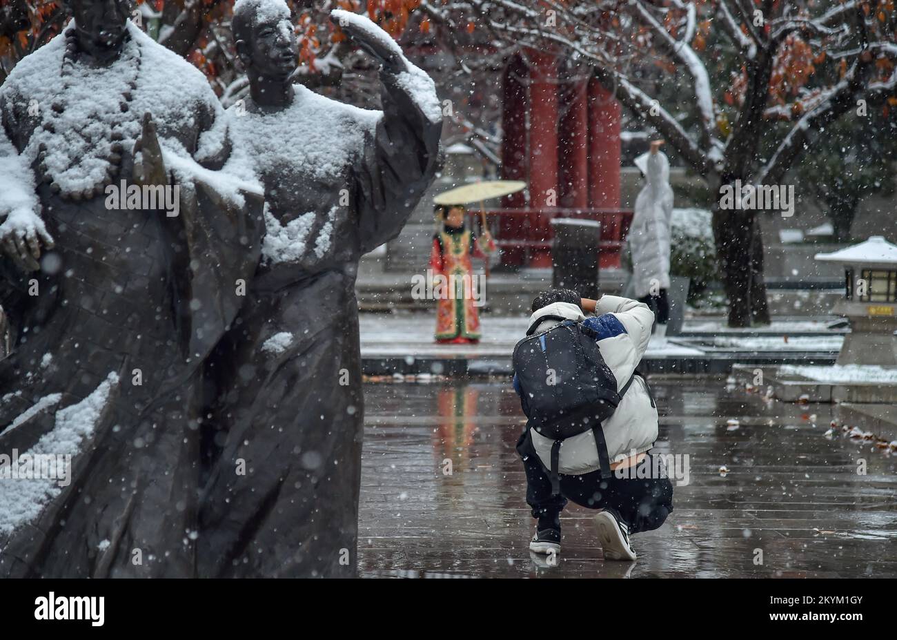The snow views of the Dayan Pagoda in Xi'an City, northwest China's Shaanxi Province, 30 ...