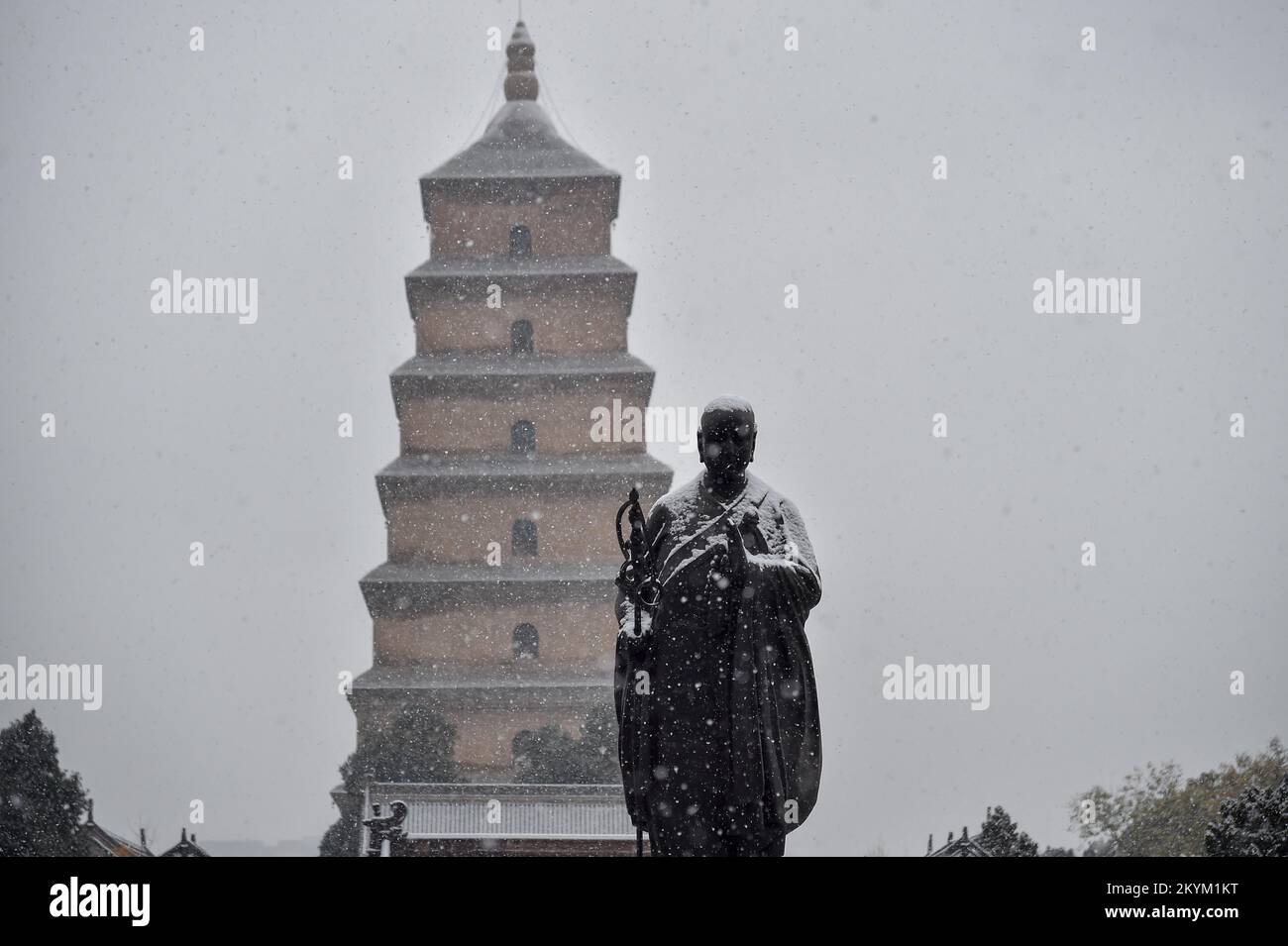 The snow views of the Dayan Pagoda in Xi'an City, northwest China's Shaanxi Province, 30 ...