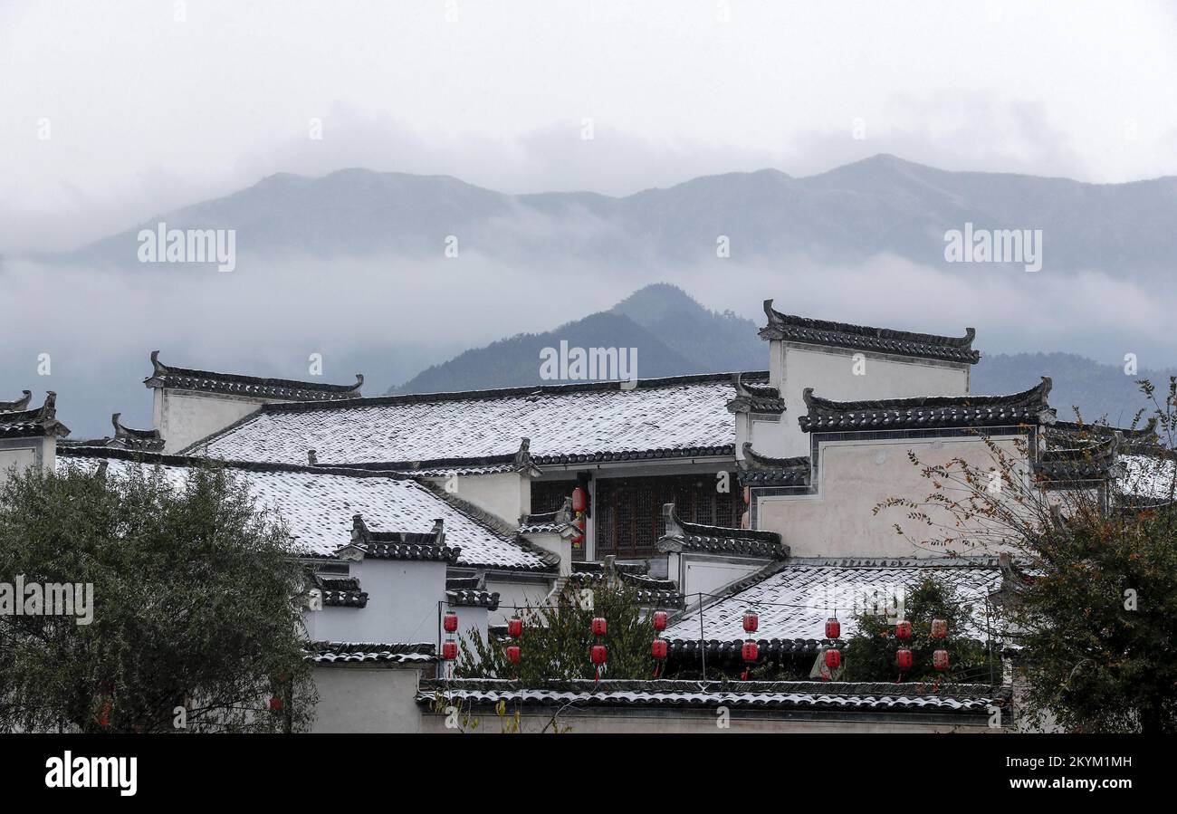 The snow views of the ancient Hui-style residence in Huangshan City ...