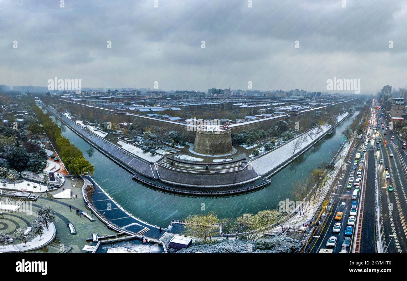 Aerial photos show the city snow views of Xi'an City, northwest China's ...