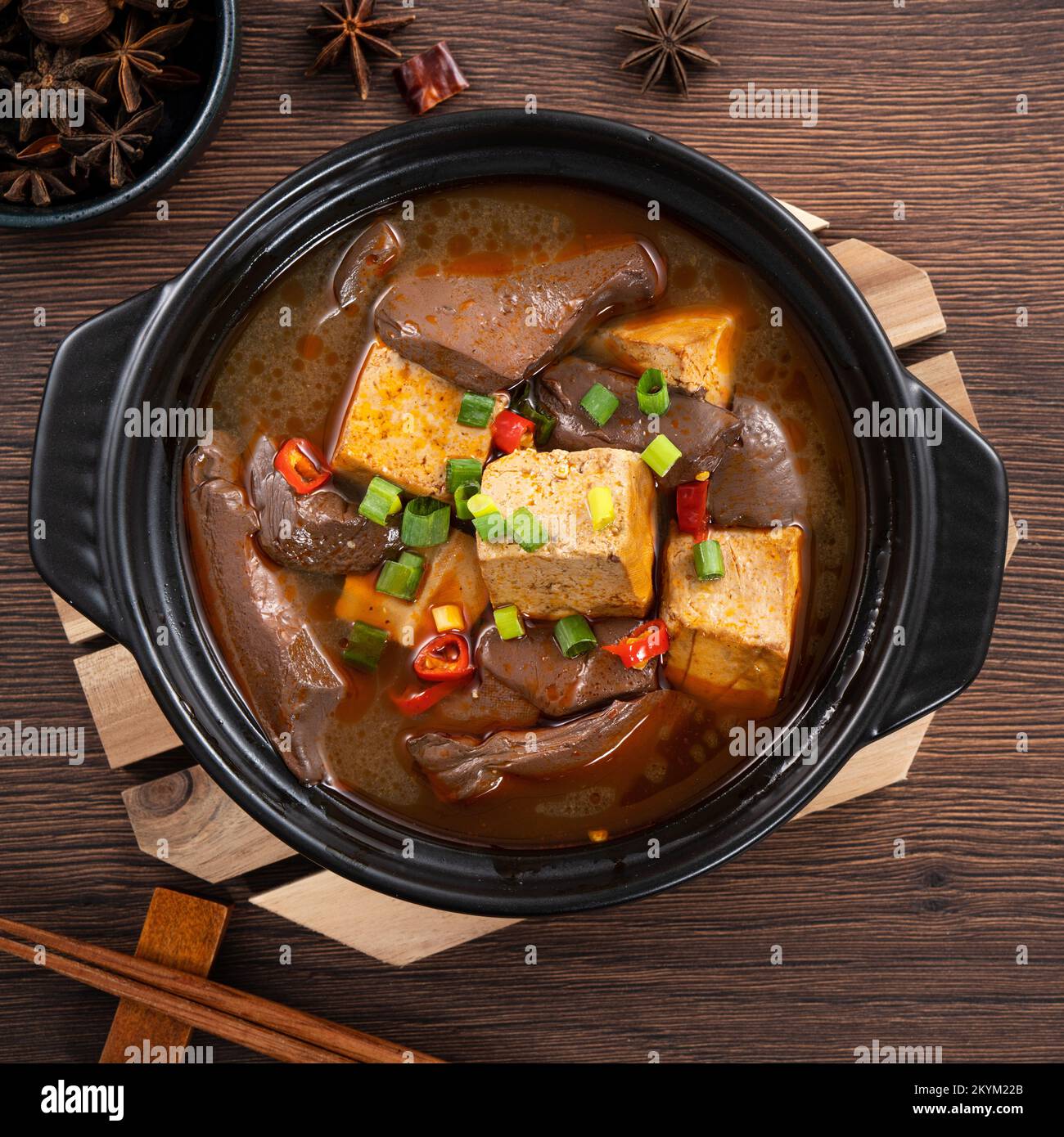 Delicious spicy duck blood jelly soup bowl and stinky tofu with ...