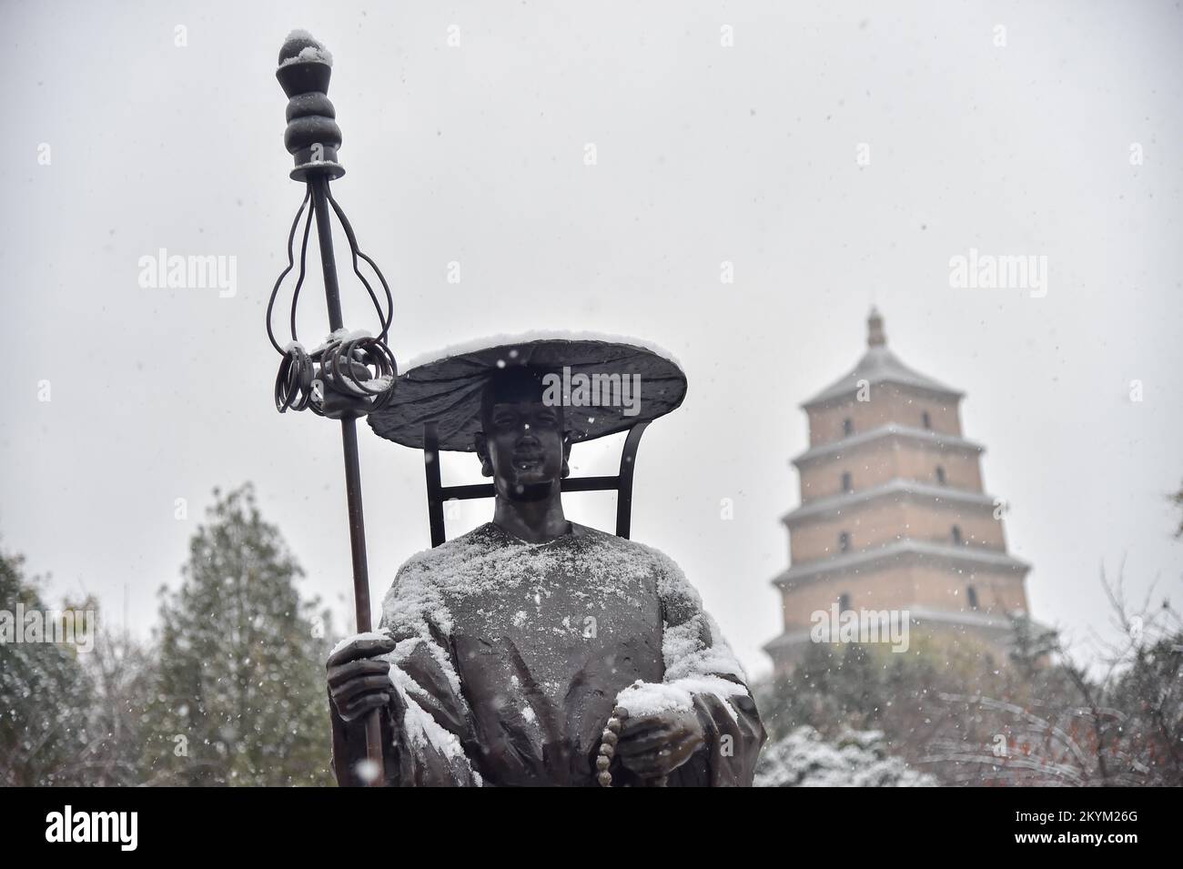 The snow views of the Dayan Pagoda in Xi'an City, northwest China's ...