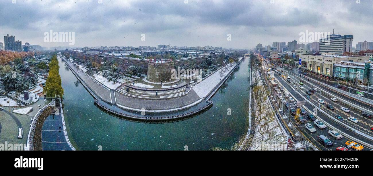 Aerial photos show the city snow views of Xi'an City, northwest China's ...