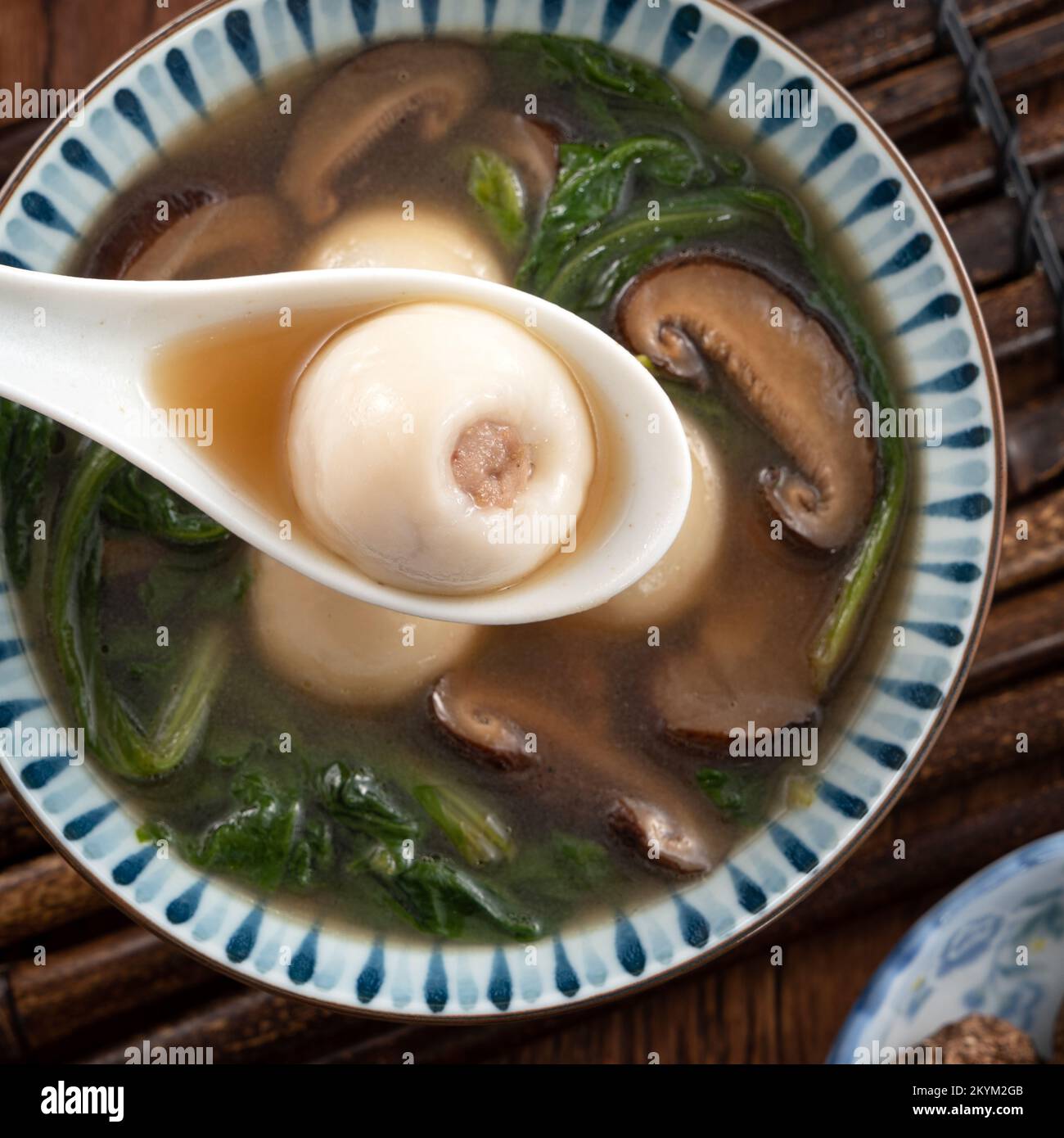 Eating big tangyuan yuanxiao (tang yuan, glutinous rice dumpling balls ...