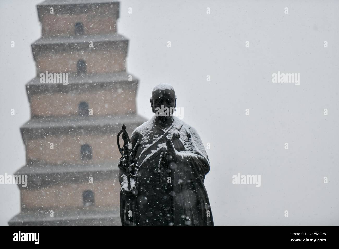The snow views of the Dayan Pagoda in Xi'an City, northwest China's Shaanxi Province, 30 ...