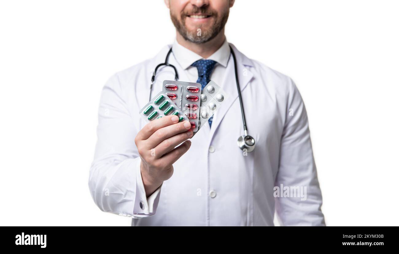 pills in hands of doctor. selective focus of pills. blister with pills ...