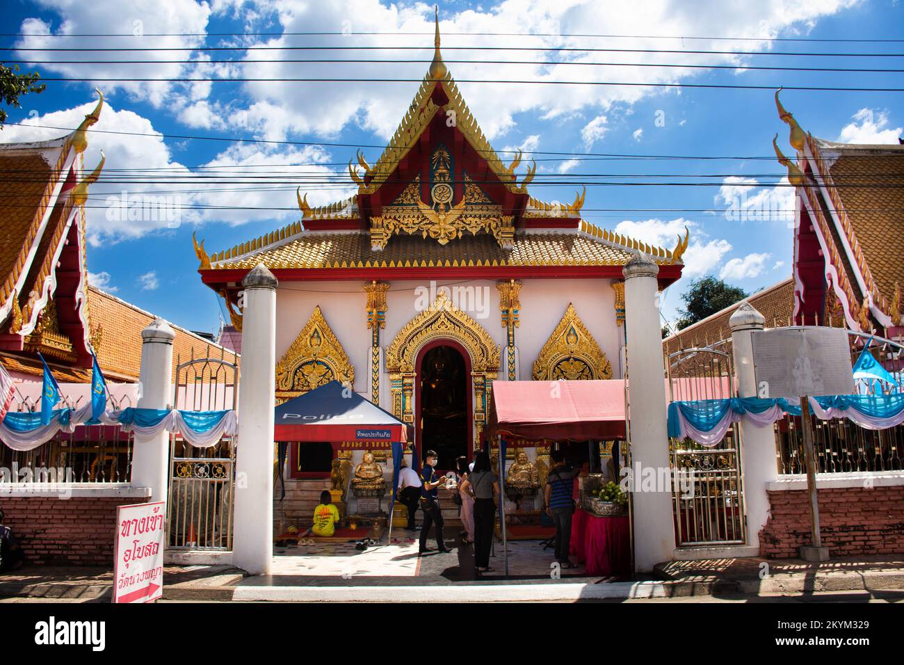 Ancient building of vihara ubosot or antique church for thai people ...