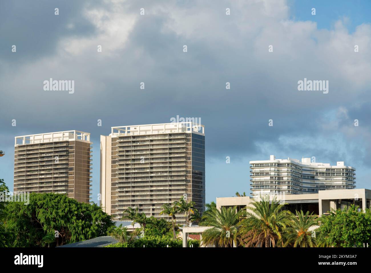 Views of condominiums against the cloudy sky at Miami, Florida. Views ...