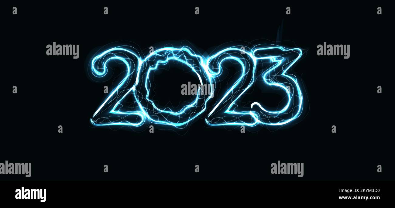 2023 numbers with magic luminous lightning contour. Happy New Year ...