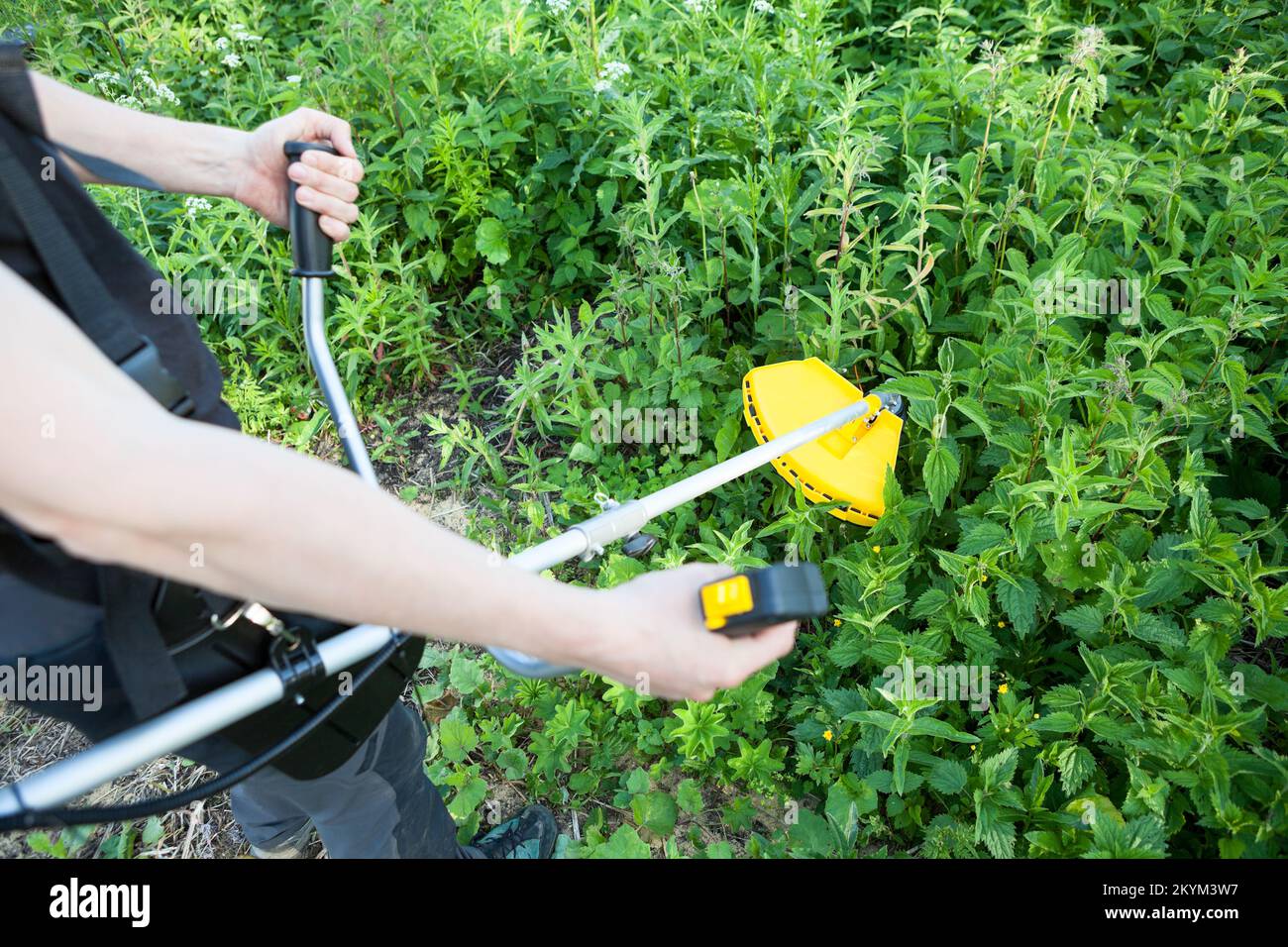 Man start mow grass trimmer hi-res stock photography and images - Alamy