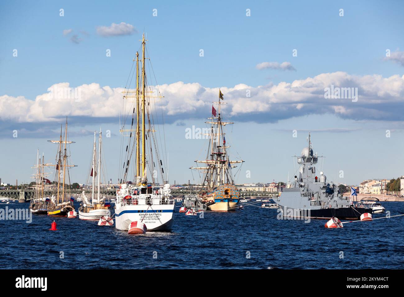 Saint-Petersburg, Russia-circa Jul, 2021: Sailing yachts are moored on ...