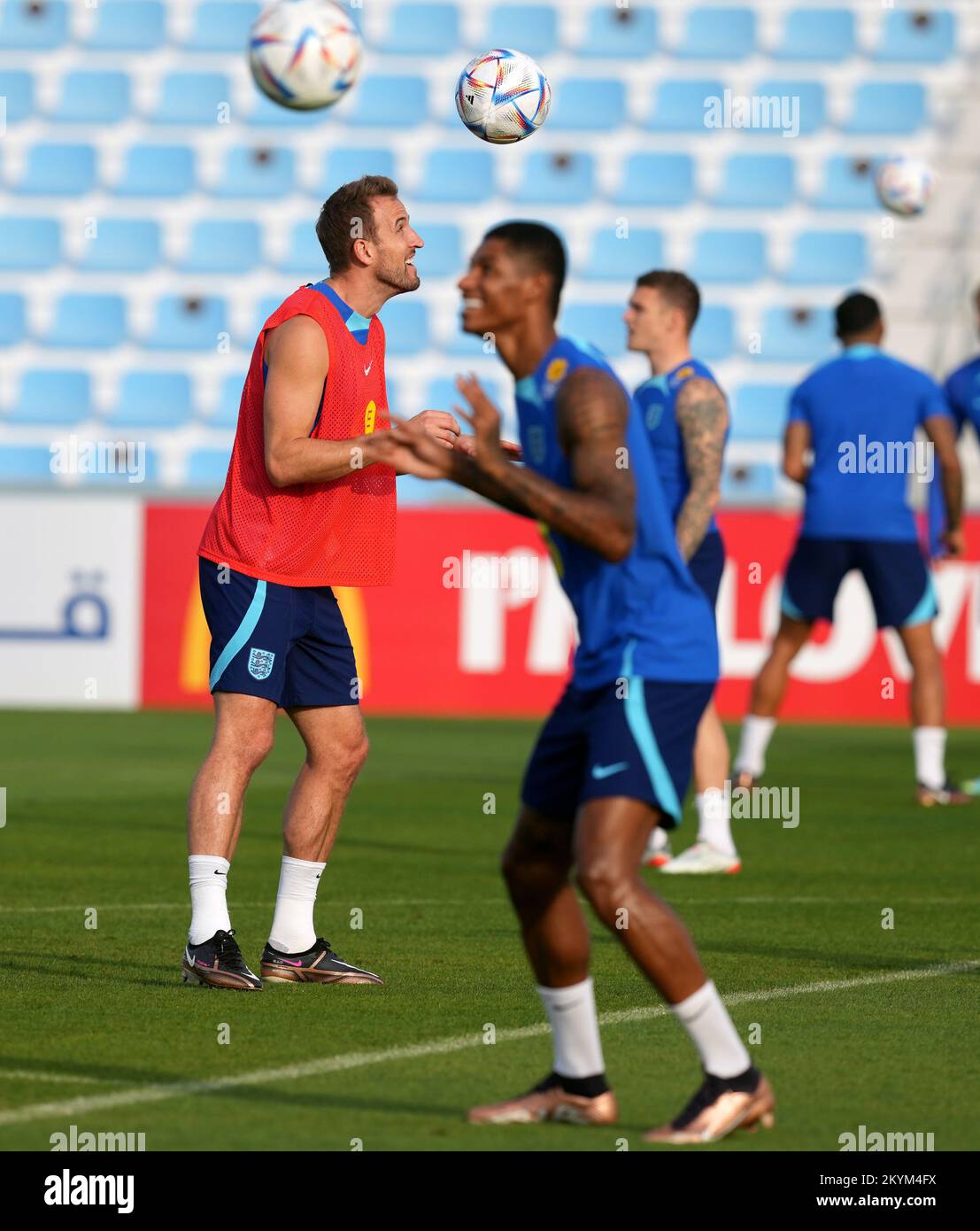 England's Harry Kane and Marcus Rashford during a training session at ...
