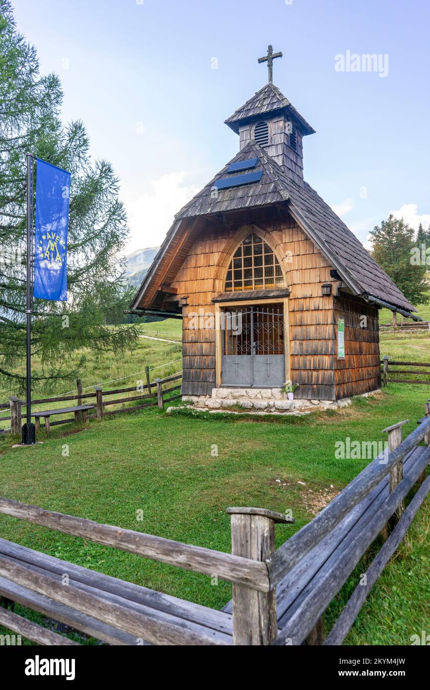 Little wooden Roman Catholic chapel in the mountains of Triglav ...