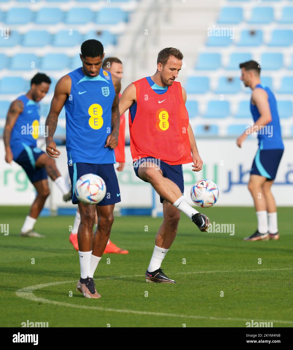 England's Harry Kane and Marcus Rashford during a training session at ...