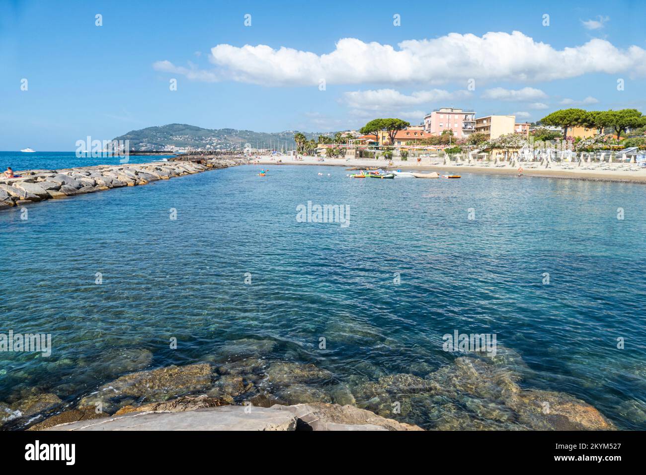 Cervo, Italy - 04-07-2021: Landscape of the beautiful beach of Cervo ...