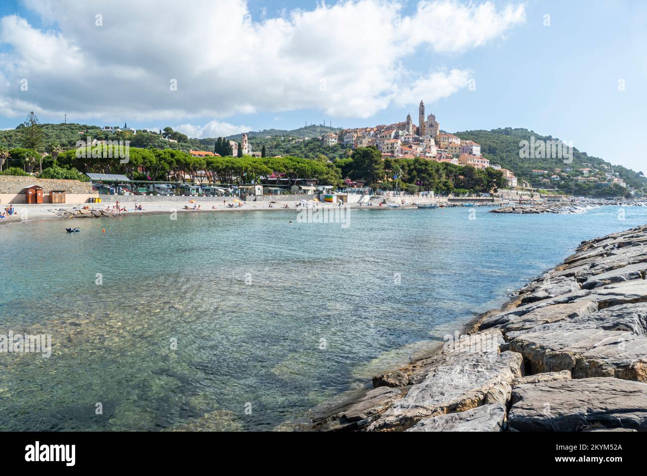 Cervo, Italy - 04-07-2021: Landscape of the beautiful beach of Cervo ...