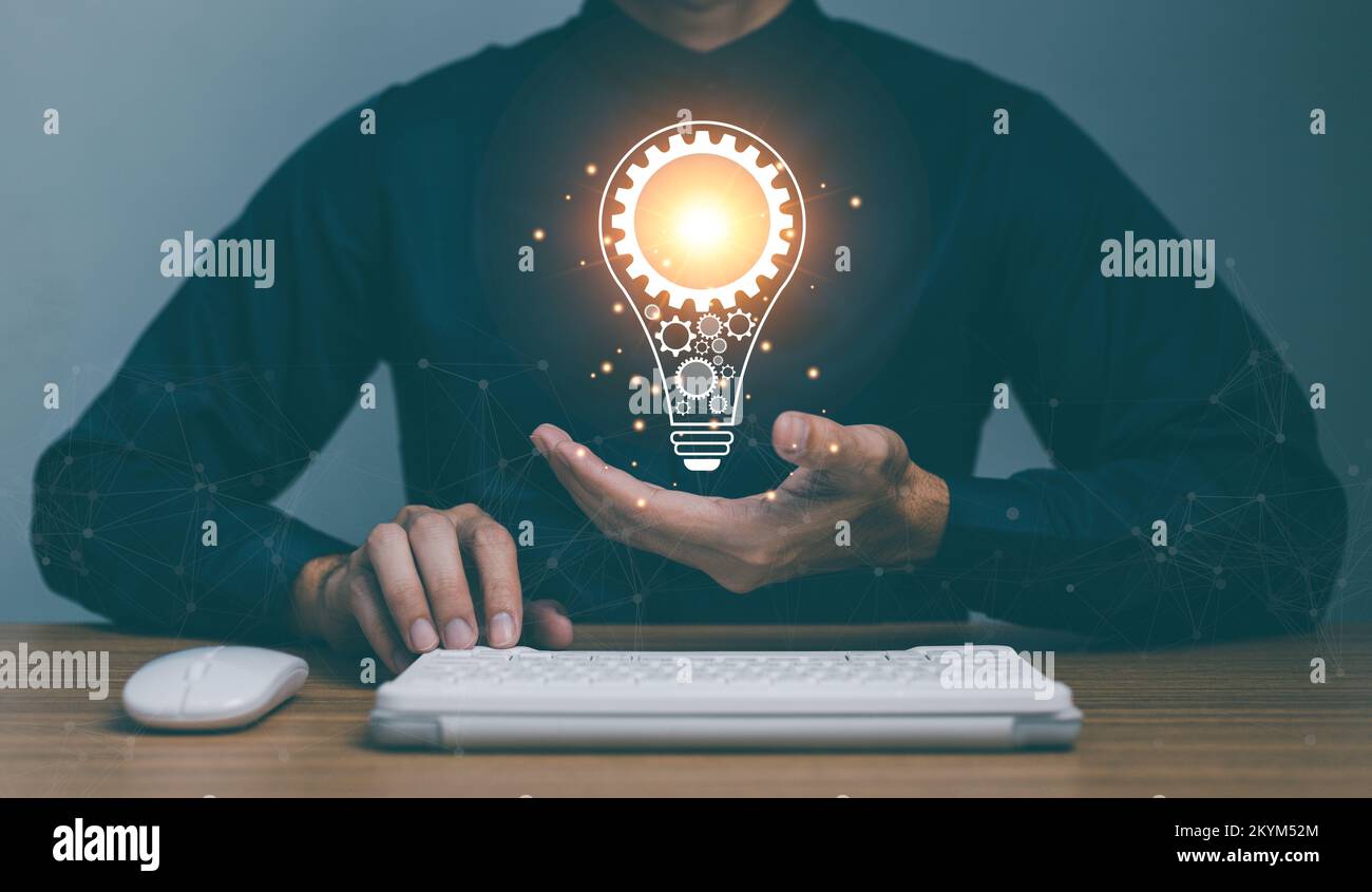 Hands holding light bulb for Concept new idea concept with innovation and inspiration ...