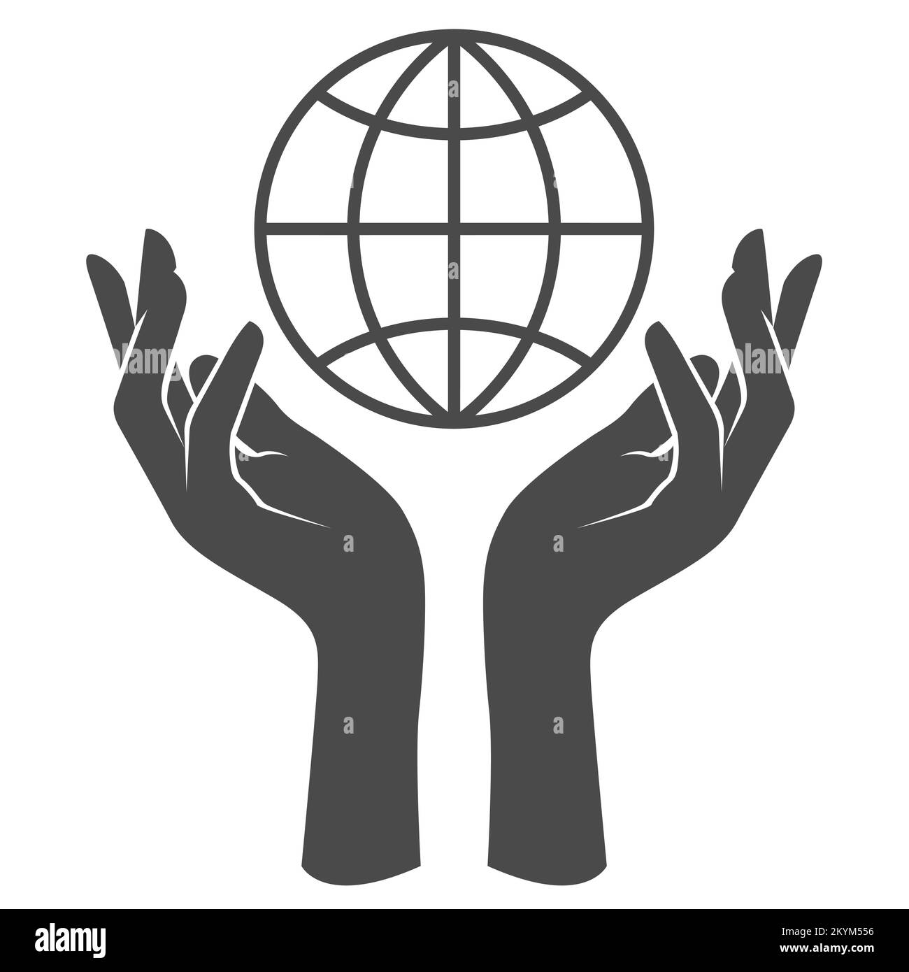 Hands supporting globe, planet care and unity symbol, earth day emblem ...