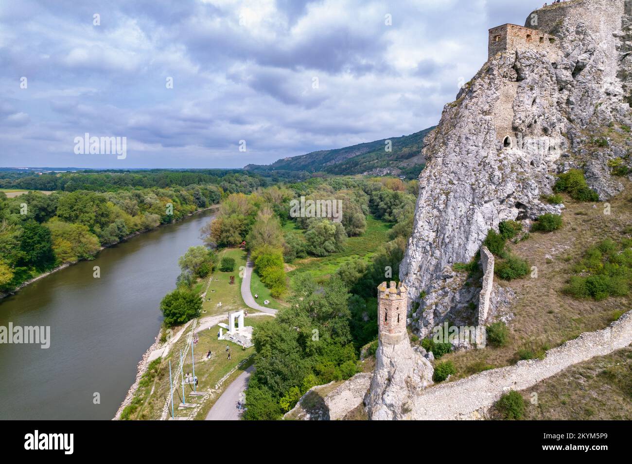 Aerial view on Devin castle in Bratislava, Slovakia. The confluence of ...