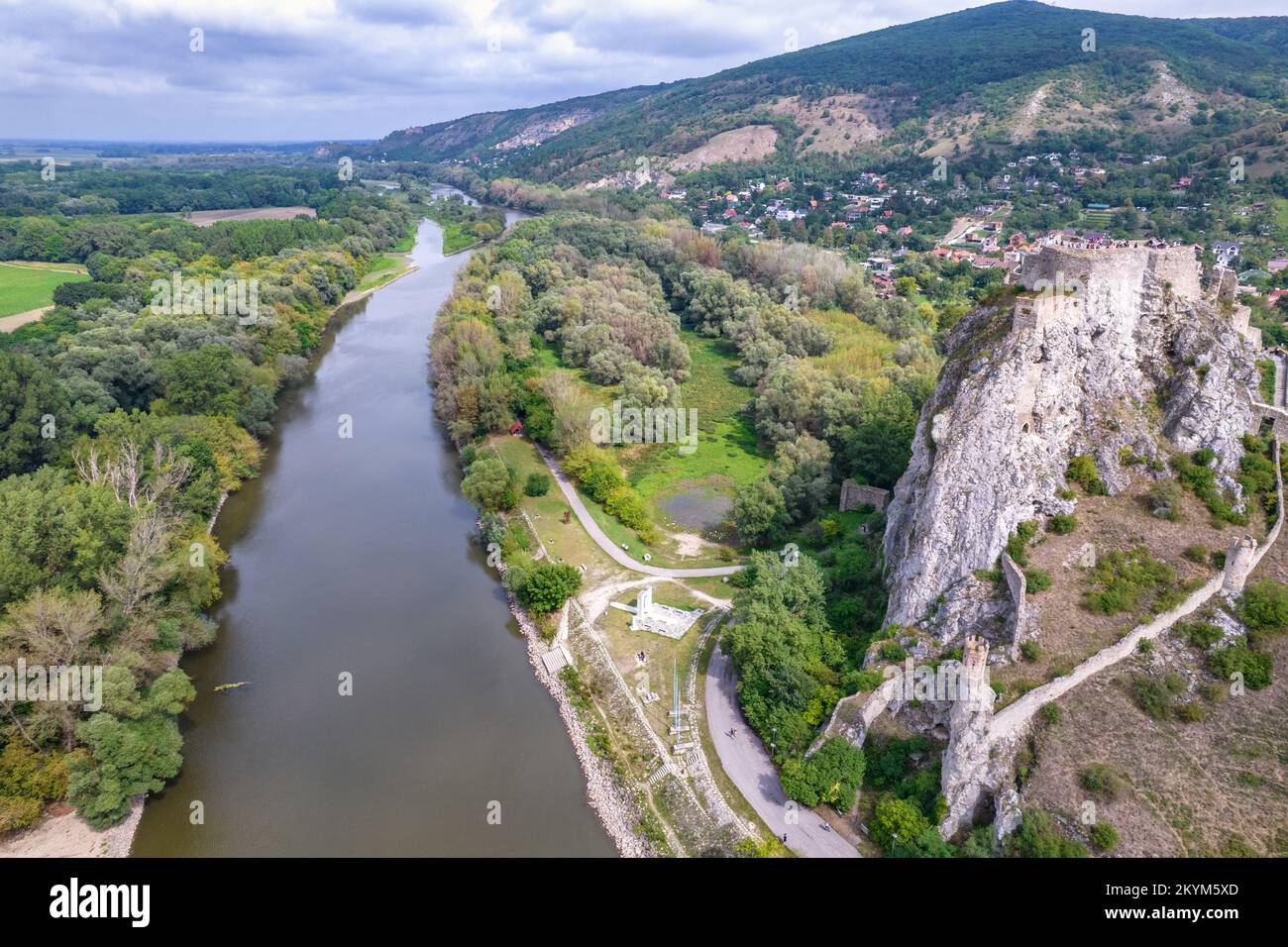 Aerial view on Devin castle in Bratislava, Slovakia. The confluence of ...
