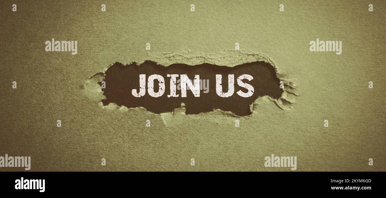 Hand writing sign Join Us. Internet Concept Register in community Team ...