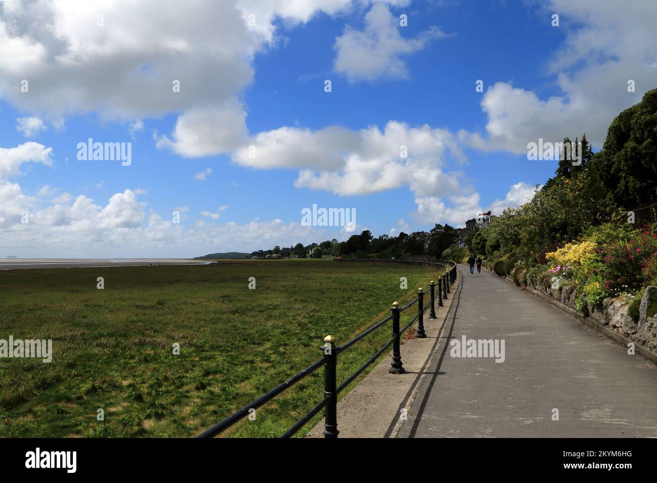 View along coastal footpath towards Grange Over Sands at Morecambe Bay ...