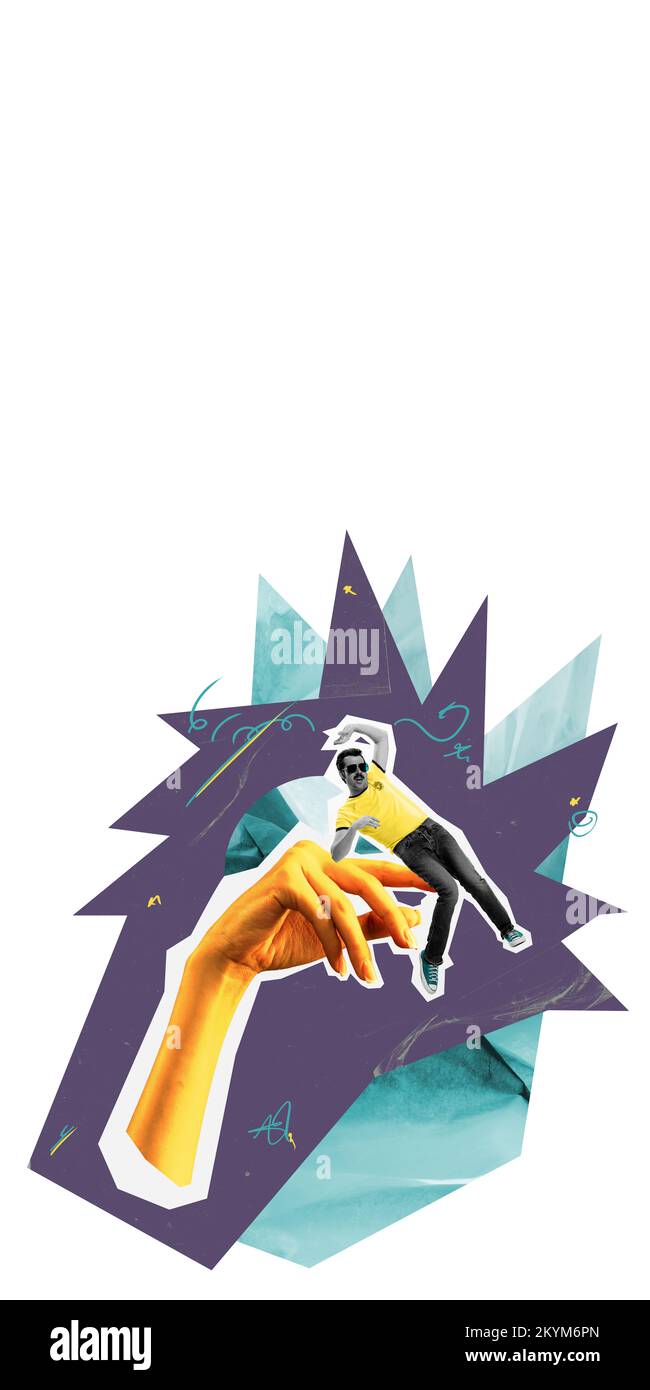 Contemporary art collage. Creative design. Vertical artwork with ...