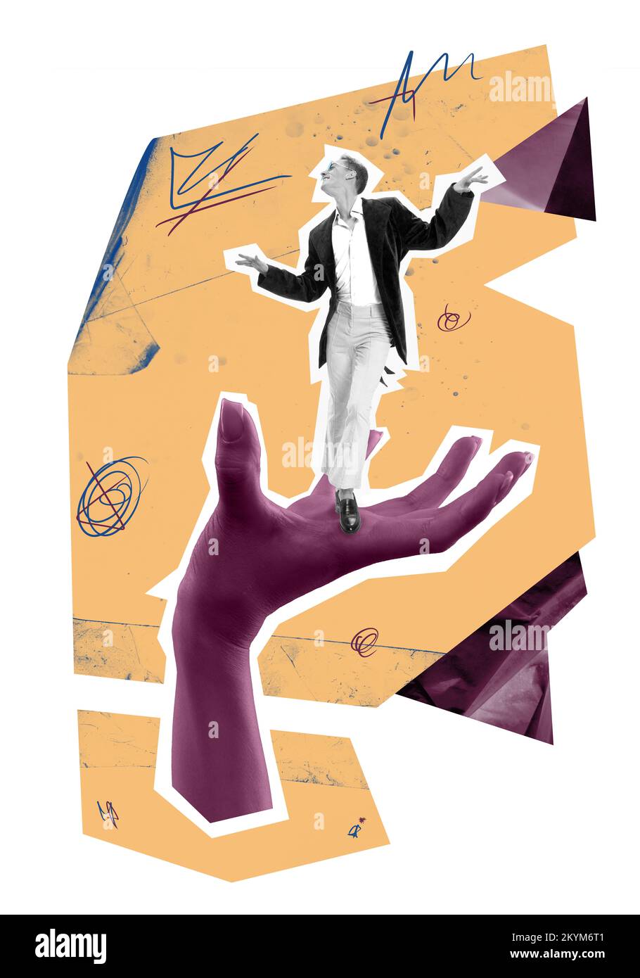 Contemporary art collage. Creative design. Stylish, elegant. young man ...