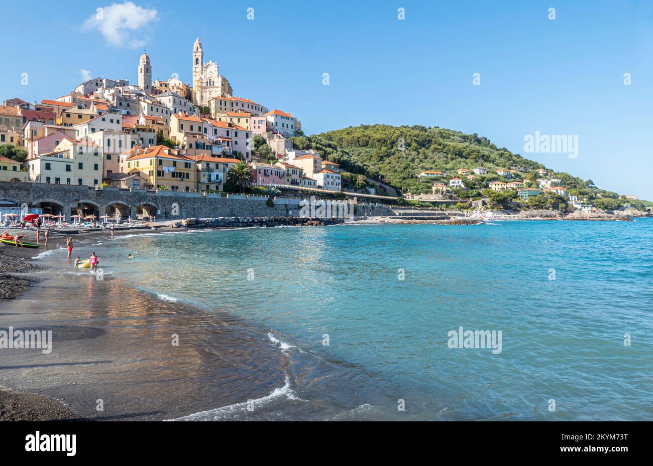 Cervo, Italy - 04-07-2021: The beach of Cervo with his beautiful ...