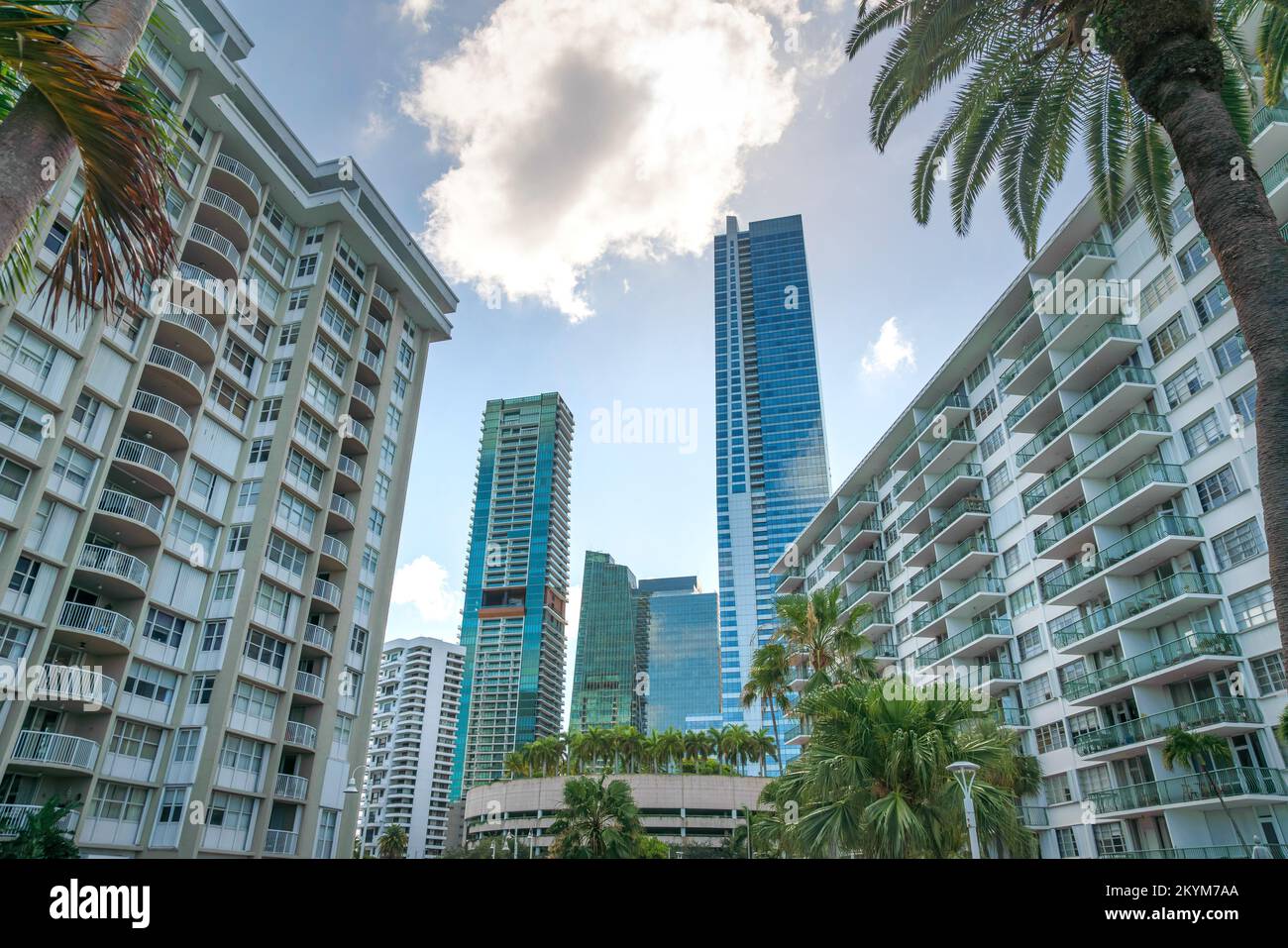 Miami, Florida luxury residences under the bright clouds in the sky ...