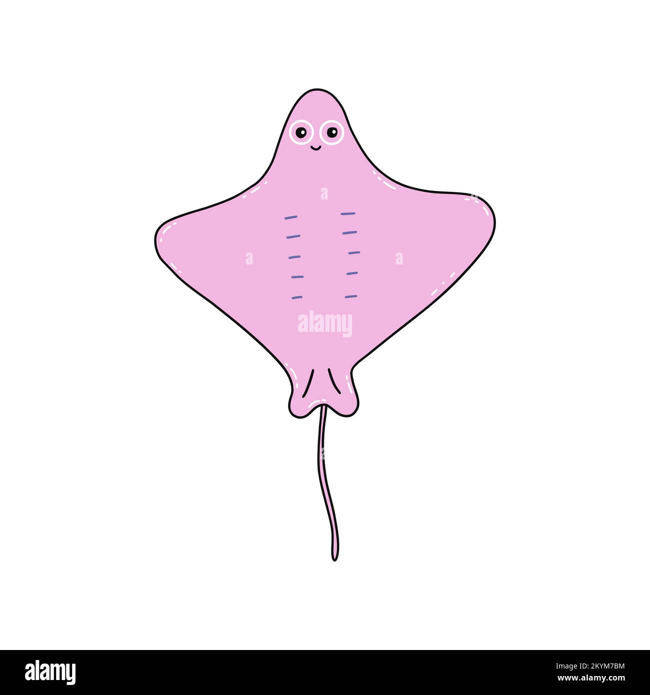 Beautiful cute pink stingray. Undersea world. Vector isolated ...