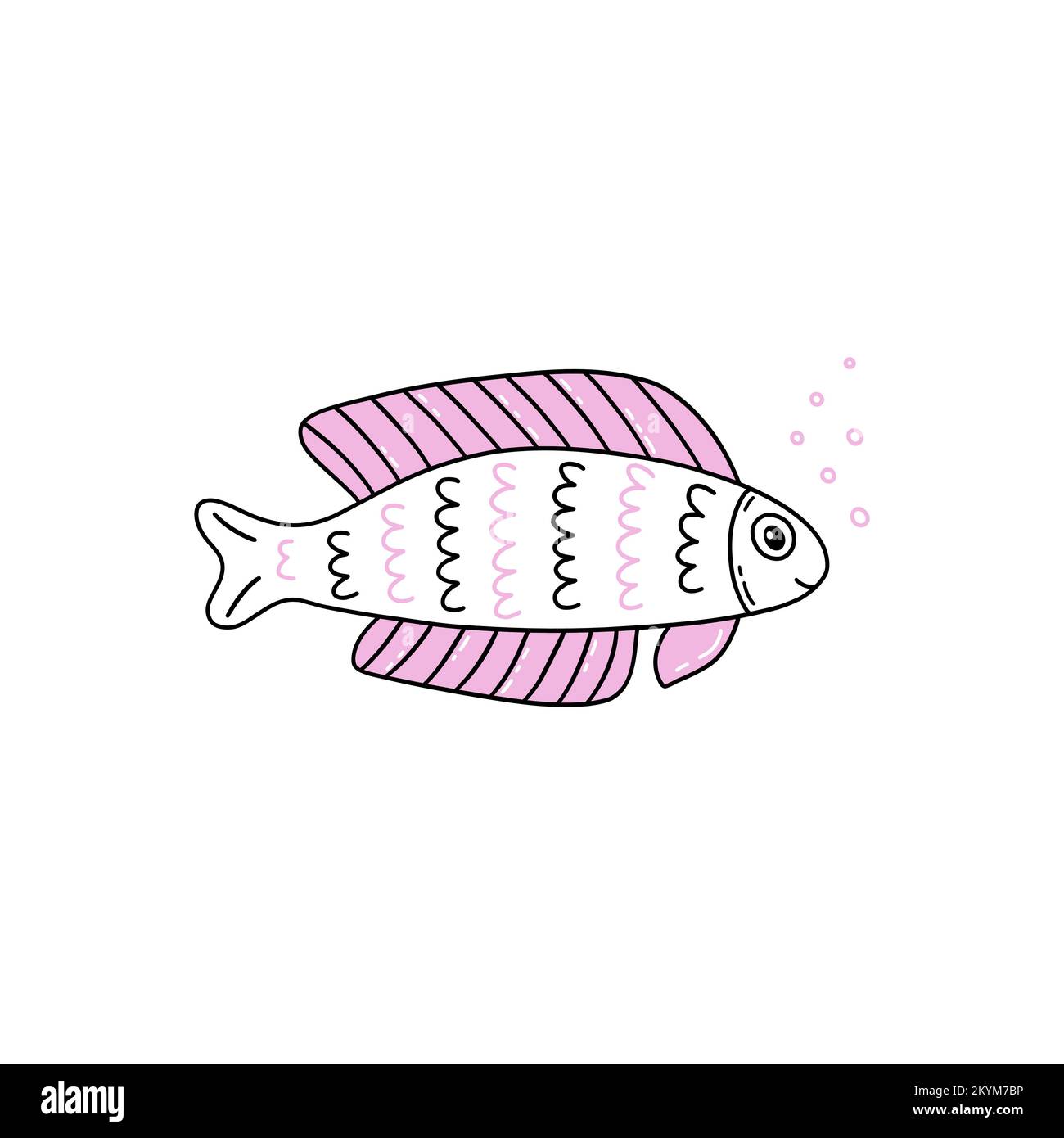 Beautiful cute fish pink color. Undersea world. Vector isolated ...
