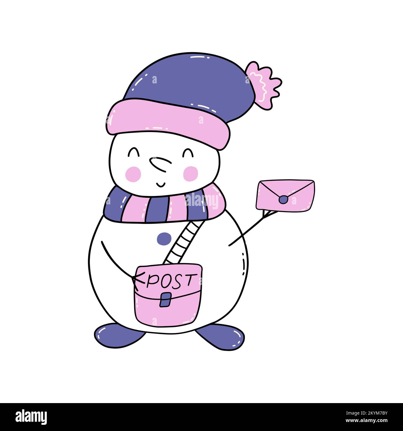 Cute snowman postman holding an envelope, funny and happy. Symbol of ...
