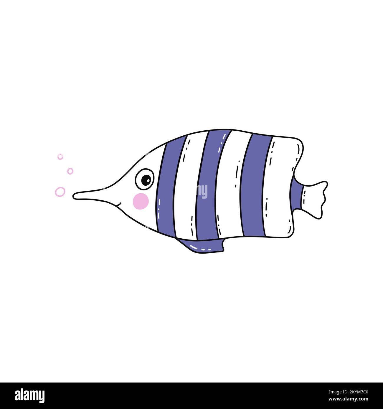 Beautiful cute striped fish purple color. Undersea world. Vector ...