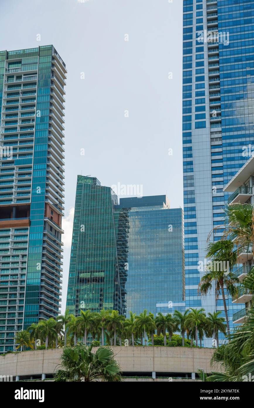 Luxury condominium buildings facade at Miami, Florida. Vertical shot of ...