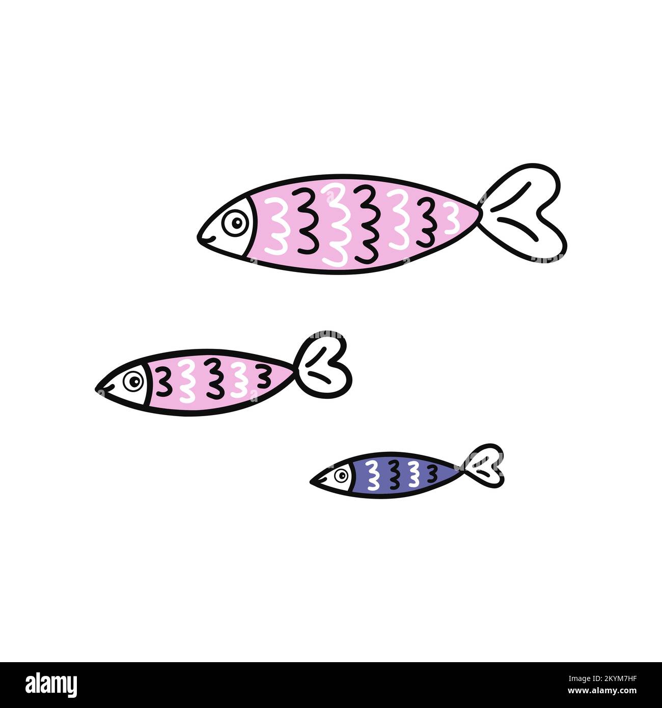 Three little fish pink and purple color. Undersea world. Vector ...