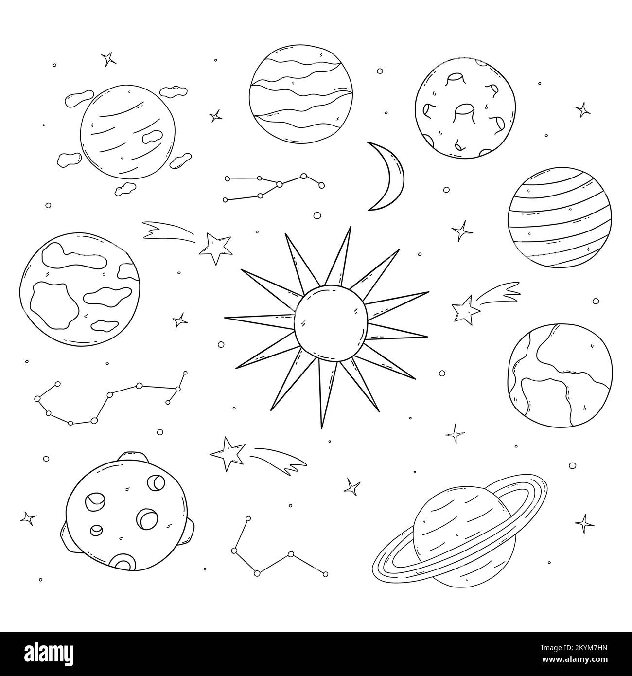 Planets in space around the sun in the universe. Constellations and ...