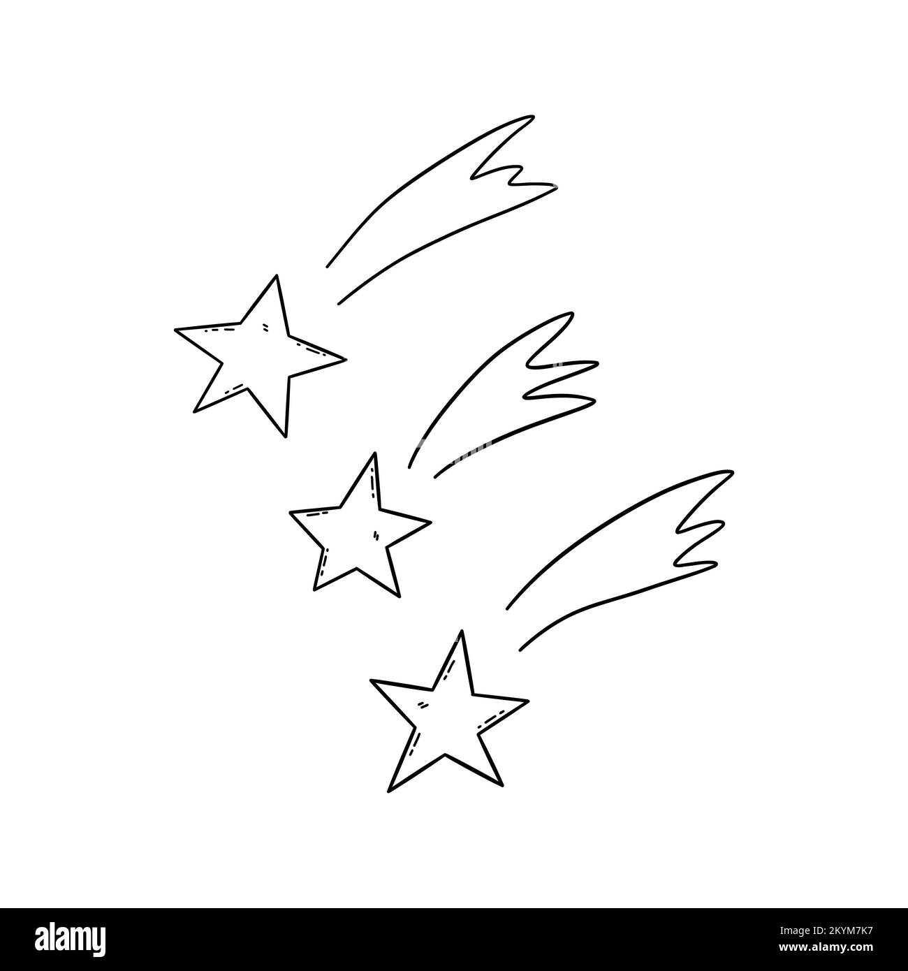 Three shooting stars on white background. Black and white simple vector ...