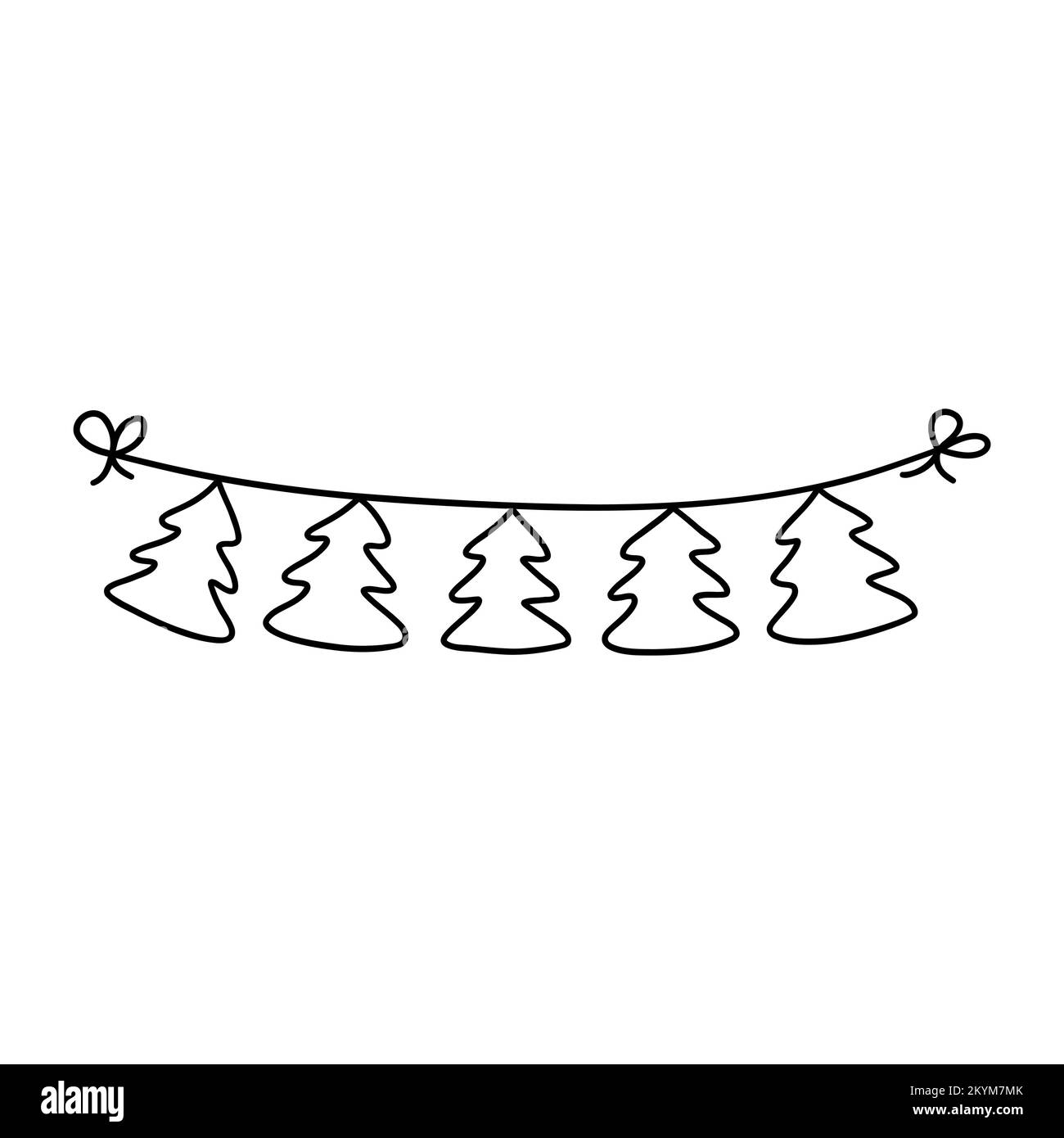 Festive garlandh wit little christmas trees. Black and white vector ...